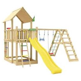 Spielturm Jungle Gym "Majesty" Spieltürme gelb Kinder Spielanlage mit Schaukel, Kletterbock und Rutsche Wasseranschluss