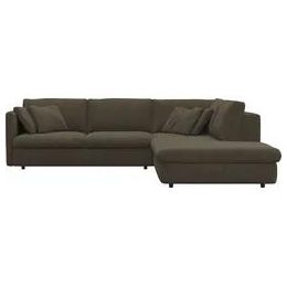 Ecksofa FLEXLUX "Lovane" Sofas Gr. B/H/T: 295cm x 84cm x 272cm, Lederoptik, lange Ottomane rechts, braun (camel brown) Weich & anschmiegsam, große Sitztiefe auf Kaltschaum, Dekokissen inkl.