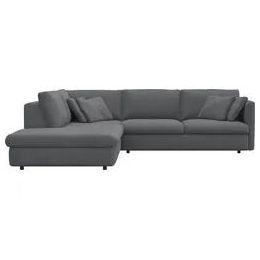 Ecksofa FLEXLUX "Lovane" Sofas Gr. B/H/T: 295cm x 84cm x 272cm, Lederoptik, lange Ottomane links, grau (elephant grey) Weich & anschmiegsam, große Sitztiefe auf Kaltschaum, Dekokissen inkl.