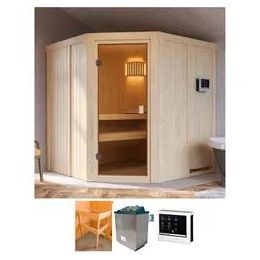 Mendler KARIBU Sauna "Bodo" Saunen mit Ofen 9 kW ext. Strg. Easy Gr. Saunaofen, externe Steuerung, 9 kW, beige (natur)