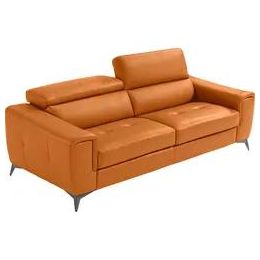 2,5-Sitzer Egoitaliano "Francine, Designsofa, Loungesofa" Sofas Gr. B/H/T: 213cm x 100cm x 106cm, Leder BULL, orange Kopfteile manuell verstellbar, mit edlen Metallfüßen