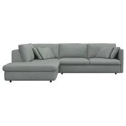 Ecksofa FLEXLUX "Lovane" Sofas Gr. B/H/T: 295cm x 84cm x 272cm, Bouclé, lange Ottomane links, blau (sky blau) Weich & anschmiegsam, große Sitztiefe auf Kaltschaum, Dekokissen inkl.