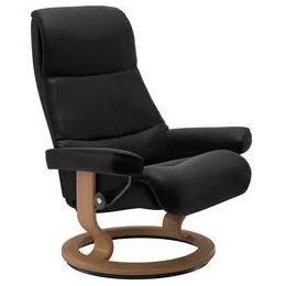 Relaxsessel stressless "View" Sessel Gr. Leder PALOMA, Cross Base Eiche, Relaxfunktion-Drehfunktion-PlusTMSystem-Gleitsystem, B/H/T: 91cm x 109cm x 83cm, schwarz (schwarz paloma) mit Classic Base, Größe L,Gestell Eiche