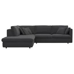 Ecksofa FLEXLUX "Lovane" Sofas Gr. B/H/T: 295cm x 84cm x 272cm, Lederoptik, lange Ottomane links, grau (shark grey) Weich & anschmiegsam, große Sitztiefe auf Kaltschaum, Dekokissen inkl.