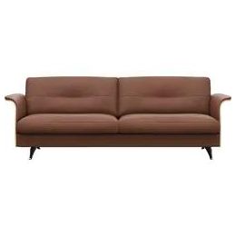 3-Sitzer FLEXLUX "Glow Designsofa, bequem und komfortabel durch hochwertigen Sitzaufbau" Sofas Gr. B/H/T: 224cm x 81cm x 91cm, Echtleder, Armlehnen in Walnuss, braun (old chesnut) Skandinavisches Design, In hochwertiger Verarbeitung