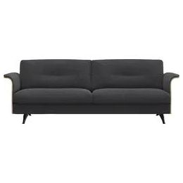 Mendler 3-Sitzer FLEXLUX "Glow bequem und komfortabel durch hochwertigen Sitzaufbau, Designsofa" Sofas Gr. B/H/T: 224 cm x 81 cm x 91 cm, Lederoptik, Armlehnen in Walnuss, grau (shark grey) Skandinavisches Design, In hochwertiger Verarbeitung