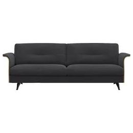 3-Sitzer FLEXLUX "Glow bequem und komfortabel durch hochwertigen Sitzaufbau, Designsofa" Sofas Gr. B/H/T: 224cm x 81cm x 91cm, Lederoptik, Armlehnen in Walnuss, schwarz (gorilla blac) Skandinavisches Design, In hochwertiger Verarbeitung