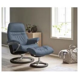 Relaxsessel stressless "Sunrise" Sessel Gr. Leder PALOMA, Relaxfunktion-Drehfunktion-PlusTMSystem-Gleitsystem-BalanceAdaptTM, B/H/T: 92cm x 105cm x 80cm, blau (sparrow paloma) mit Signature Base, Größe L, Gestell Wenge