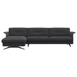 Ecksofa FLEXLUX "Glow, super bequem durch hochwertigem Sitzaufbau mit Federkern, L-Form" Sofas Gr. B/H/T: 305cm x 81cm x 158cm, Lederoptik, Chaiselongue links, schwarz (gorilla black) Modernes skandinavisches Design