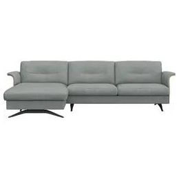 Ecksofa FLEXLUX "Glow, super bequem durch hochwertigem Sitzaufbau mit Federkern, L-Form" Sofas Gr. B/H/T: 273cm x 81cm x 158cm, Bouclé, Chaiselongue links, Armlehne Furnier: Walnuss, blau (sky blau) Modernes skandinavisches Design