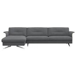 Ecksofa FLEXLUX "Glow Designsofa, bequem und komfortabel durch hochwertigen Sitzaufbau" Sofas Gr. B/H/T: 305cm x 81cm x 158cm, Lederoptik, Chaiselongue links, grau (elephant grau) L-Form, Modernes skandinavisches Design