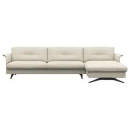 Ecksofa FLEXLUX "Glow, super bequem durch hochwertigem Sitzaufbau mit Federkern, L-Form" Sofas Gr. B/H/T: 305cm x 81cm x 158cm, Echtleder, Chaiselongue rechts, weiß (warm white) Modernes skandinavisches Design