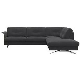 Ecksofa FLEXLUX "Glow, super bequem durch hochwertigem Sitzaufbau mit Federkern, L-Form" Sofas Gr. B/H/T: 268cm x 81cm x 224cm, Lederoptik, Ottomane links, Armlehnen in Walnuss, grau (shark grey) Skandinavisches Design, In hochwertiger Verarbeitung