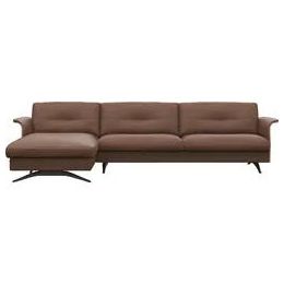 Ecksofa FLEXLUX "Glow, super bequem durch hochwertigem Sitzaufbau mit Federkern, L-Form" Sofas Gr. B/H/T: 305cm x 81cm x 158cm, Echtleder, Chaiselongue links, braun (old chestnut brown) Modernes skandinavisches Design