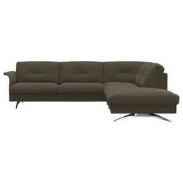 Ecksofa FLEXLUX "Glow, super bequem durch hochwertigem Sitzaufbau mit Federkern, L-Form" Sofas Gr. B/H/T: 268cm x 81cm x 224cm, Lederoptik, Ottomane links, Armlehnen in Walnuss, braun (camel brown) Skandinavisches Design, In hochwertiger Verarbeitung