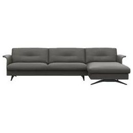 Ecksofa FLEXLUX "Glow, super bequem durch hochwertigem Sitzaufbau mit Federkern, L-Form" Sofas Gr. B/H/T: 305cm x 81cm x 158cm, Echtleder, Chaiselongue rechts, grau (warm mineral grey) Modernes skandinavisches Design