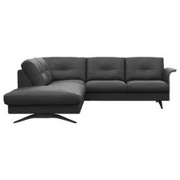 Ecksofa FLEXLUX "Glow, super bequem durch hochwertigem Sitzaufbau mit Federkern, L-Form" Sofas Gr. B/H/T: 236cm x 81cm x 224cm, Echtleder, Ottomane rechts, Armlehnen in geölter Eiche, schwarz (deep black) Modernes skandinavisches Design