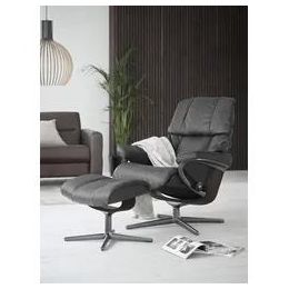 Relaxsessel stressless "Reno" Sessel Gr. Leder BATICK, Cross Base Wenge-M, Relaxfunktion-Drehfunktion-PlusTMSystem-Gleitsystem-BalanceAdaptTM, B/H/T: 83cm x 100cm x 76cm, grau (grey batick) mit Cross Base, Größe S, M & L, Holzakzent Wenge