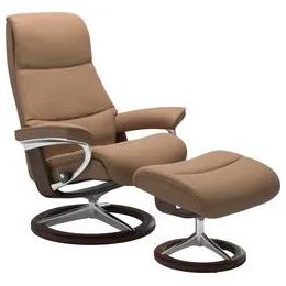 Relaxsessel stressless "View" Sessel Gr. Leder BATICK, Cross Base Braun, Relaxfunktion-Drehfunktion-PlusTMSystem-Gleitsystem-BalanceAdaptTM, B/H/T: 91cm x 110cm x 85cm, braun (latte batick) mit Signature Base, Größe L,Gestell Braun