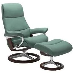 Relaxsessel stressless "View" Sessel Gr. Leder PALOMA, Cross Base Braun, Relaxfunktion-Drehfunktion-PlusTMSystem-Gleitsystem-BalanceAdaptTM, B/H/T: 91cm x 110cm x 85cm, grün (aqua paloma) mit Signature Base, Größe L,Gestell Braun