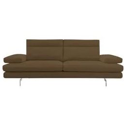 3-Sitzer Calia italia "Toby Wing, Designsofa mit hohem Sitzkomfort, bequem und elegant" Sofas Gr. B/H/T: 208cm x 90cm x 113cm, Leder ANTARES, mit Sitztiefenverstellung-mit Armlehnenverstellung, grau (taupe antares) inklusive Sitztiefenverstellung, Füße in Chrom glänzend