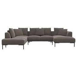 Ecksofa FLEXLUX "Sava U-Form, bequem und komfortabel durch den hochwertigen Sitzaufbau" Sofas Gr. B/H/T: 370cm x 94cm x 222cm, Struktur, langer Schenkel links, braun (taupe brown) Schwarze Metallfüße, mit losen Rückenkissen, Luxuriöses Sitzkomfort