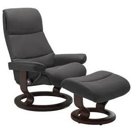 Relaxsessel stressless "View" Sessel Gr. Leder PALOMA, Cross Base Braun, Relaxfunktion-Drehfunktion-PlusTMSystem-Gleitsystem, B/H/T: 82cm x 108cm x 81cm, grau (rock paloma) mit Classic Base, Größe M,Gestell Braun