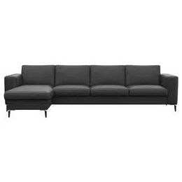 Ecksofa FLEXLUX "Fiore, L-Form" Sofas Gr. B/H/T: 295cm x 85cm x 159cm, Echtleder, Chaiselongue links, schwarz (deep black) breite Armlehnen, Kaltschaum, Füße Alu+schwarz