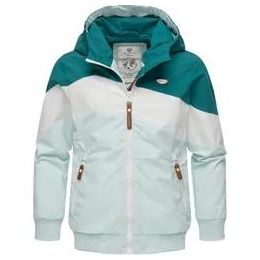 Outdoorjacke Ragwear "Kristla Block" Gr. 128, blau (ocean) Mädchen Jacken Dreifarbige Übergangsjacke