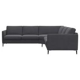 Ecksofa FLEXLUX "Fiore, gleichschenklig, super Sitzkomfort durch Kaltschaum im Sitz" Sofas Gr. B/H/T: 257cm x 85cm x 92cm, Chenille, Schenkel links, grau (dervit grey) breite Armlehnen, Füße Alu+schwarz