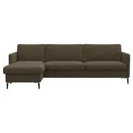 Ecksofa FLEXLUX "Fiore, L-Form" Sofas Gr. B/H/T: 247cm x 85cm x 92cm, Lederoptik, Chaiselongue links, braun (camel brown) schmale Armlehnen, Kaltschaum, Füße Alu+schwarz