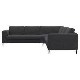 Ecksofa FLEXLUX "Fiore, gleichschenklig, super Sitzkomfort durch Kaltschaum im Sitz" Sofas Gr. B/H/T: 257cm x 85cm x 92cm, Lederoptik, Schenkel links, grau (shark grey) breite Armlehnen, Füße Alu+schwarz