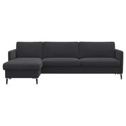 Ecksofa FLEXLUX "Fiore, L-Form" Sofas Gr. B/H/T: 247cm x 85cm x 92cm, Lederoptik, Chaiselongue links, schwarz (gorilla blac) schmale Armlehnen, Kaltschaum, Füße Alu+schwarz