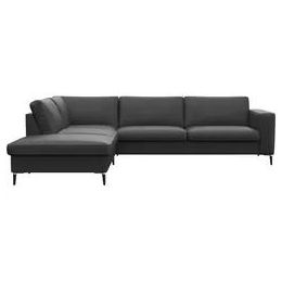 Ecksofa FLEXLUX "Fiore, L-Form, bequem und komfortabel durch hochwertigem Sitzaufbau" Sofas Gr. B/H/T: 273cm x 85cm x 225cm, Echtleder, Ottomane links, schwarz (deep black) breite Armlehnen, Kaltschaum, Füße Alu+schwarz