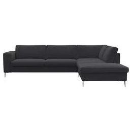 Ecksofa FLEXLUX "Fiore, super Sitzkomfort durch Kaltschaum im Sitz, L-Form" Sofas Gr. B/H/T: 273cm x 85cm x 225cm, Lederoptik, Ottomane rechts, schwarz (gorilla blac) breite Armlehnen, Füße Alu