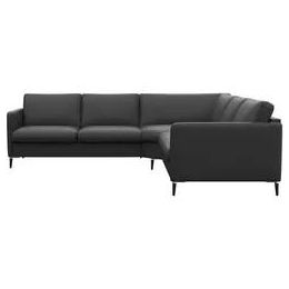 Ecksofa FLEXLUX "Fiore, L-Form, bequem und komfortabel durch hochwertigem Sitzaufbau" Sofas Gr. B/H/T: 249cm x 85cm x 92cm, Echtleder, Schenkel links, schwarz (deep schwarz) schmale Armlehnen, Kaltschaum, Füße Alu+schwarz