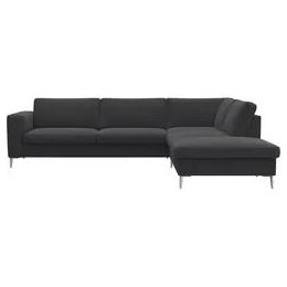 Ecksofa FLEXLUX "Fiore, super Sitzkomfort durch Kaltschaum im Sitz, L-Form" Sofas Gr. B/H/T: 273cm x 85cm x 225cm, Lederoptik, Ottomane rechts, grau (shark grau) breite Armlehnen, Füße Alu