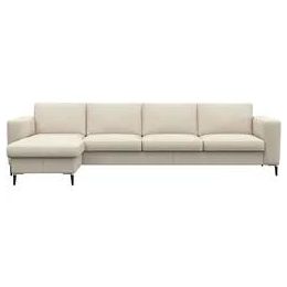 Ecksofa FLEXLUX "Fiore, L-Form" Sofas Gr. B/H/T: 295cm x 85cm x 159cm, Echtleder, Chaiselongue links, weiß (warm weiß) breite Armlehnen, Kaltschaum, Füße Alu+schwarz