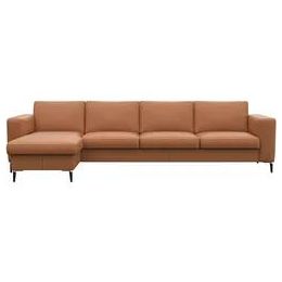 Ecksofa FLEXLUX "Fiore, L-Form" Sofas Gr. B/H/T: 295cm x 85cm x 159cm, Echtleder, Chaiselongue links, braun (modern cogna) breite Armlehnen, Kaltschaum, Füße Alu+schwarz