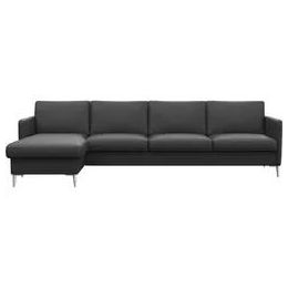 Ecksofa FLEXLUX "Fiore, super Sitzkomfort durch Kaltschaum im Sitz, L-Form" Sofas Gr. B/H/T: 280cm x 85cm x 159cm, Echtleder, Chaiselongue links, schwarz (deep black) schmale Armlehnen, Füße Alu