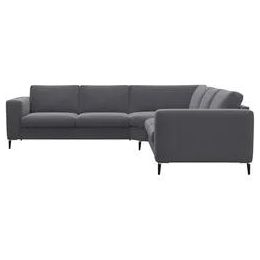 Ecksofa FLEXLUX "Fiore, gleichschenklig, super Sitzkomfort durch Kaltschaum im Sitz" Sofas Gr. B/H/T: 257cm x 85cm x 92cm, Struktur, Schenkel links, grau (thunder grey) breite Armlehnen, Füße Alu+schwarz