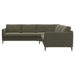 Ecksofa FLEXLUX "Fiore, L-Form, bequem und komfortabel durch hochwertigem Sitzaufbau" Sofas Gr. B/H/T: 249cm x 85cm x 92cm, Struktur, Schenkel links, grün (moss grün) schmale Armlehnen, Kaltschaum, Füße Alu+schwarz