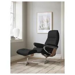 Relaxsessel stressless "Sunrise" Sessel Gr. Leder PALOMA, Cross Base Eiche, Relaxfunktion-Drehfunktion-PlusTMSystem-Gleitsystem-BalanceAdaptTM, B/H/T: 92cm x 105cm x 80cm, schwarz (black paloma) mit Hocker, Cross Base, Größe S, M & L, Holzakzent Eiche