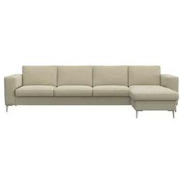 Ecksofa FLEXLUX "Fiore, super Sitzkomfort durch Kaltschaum im Sitz, L-Form" Sofas Gr. B/H/T: 295cm x 85cm x 159cm, Chenille, Chaiselongue rechts, beige (sandy beige) breite Armlehnen, Füße Alu