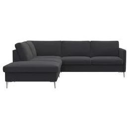 Ecksofa FLEXLUX "Fiore, L-Form" Sofas Gr. B/H/T: 234cm x 85cm x 225cm, Lederoptik, Ottomane links, schwarz (gorilla blac) schmale Armlehnen, Füße alufarben, BT 234225 cm, Kaltschaum im Sitz