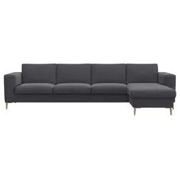 Ecksofa FLEXLUX "Fiore, super Sitzkomfort durch Kaltschaum im Sitz, L-Form" Sofas Gr. B/H/T: 295cm x 85cm x 159cm, Chenille, grau (dervit grey) breite Armlehnen, Füße Alu+ Eiche