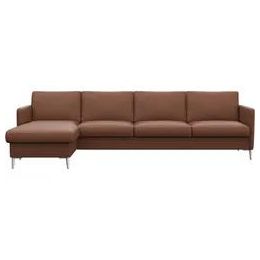 Ecksofa FLEXLUX "Fiore, super Sitzkomfort durch Kaltschaum im Sitz, L-Form" Sofas Gr. B/H/T: 280cm x 85cm x 159cm, Echtleder, Chaiselongue links, braun (old chesnut) schmale Armlehnen, Füße Alu