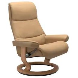 Relaxsessel stressless "View" Sessel Gr. Leder PALOMA, Cross Base Eiche, Relaxfunktion-Drehfunktion-PlusTMSystem-Gleitsystem, B/H/T: 91cm x 109cm x 83cm, beige (sand paloma) mit Classic Base, Größe L,Gestell Eiche