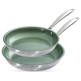 Pfannen-Set JUST VEGAN "CeraVegan", grün (dunkelgrün, edelstahlfarben), B:29,5cm L:50cm Ø:28cm, Pfannen, pflanzliche Keramikbeschichtung, Induktion