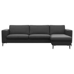 Ecksofa FLEXLUX "Fiore, superbequemer Sitzkomfort durch Kaltschaum im Sitz, L-Form" Sofas Gr. B/H/T: 262cm x 85cm x 92cm, Echtleder, Chaiselongue rechts, schwarz (deep black) breite Armlehnen, Füße Alu+schwarz